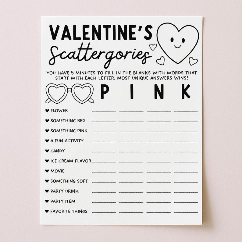 Valentine Party Game Scattergories, Galentines Day Games Printable for ...