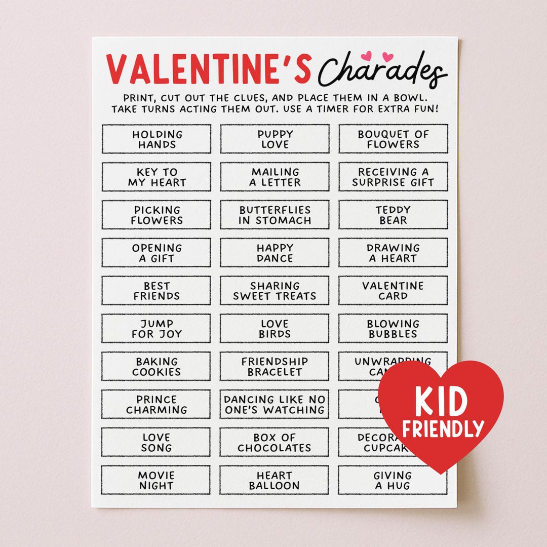 Valentines Charades Game, Classroom Galentines Day Games Printable for ...