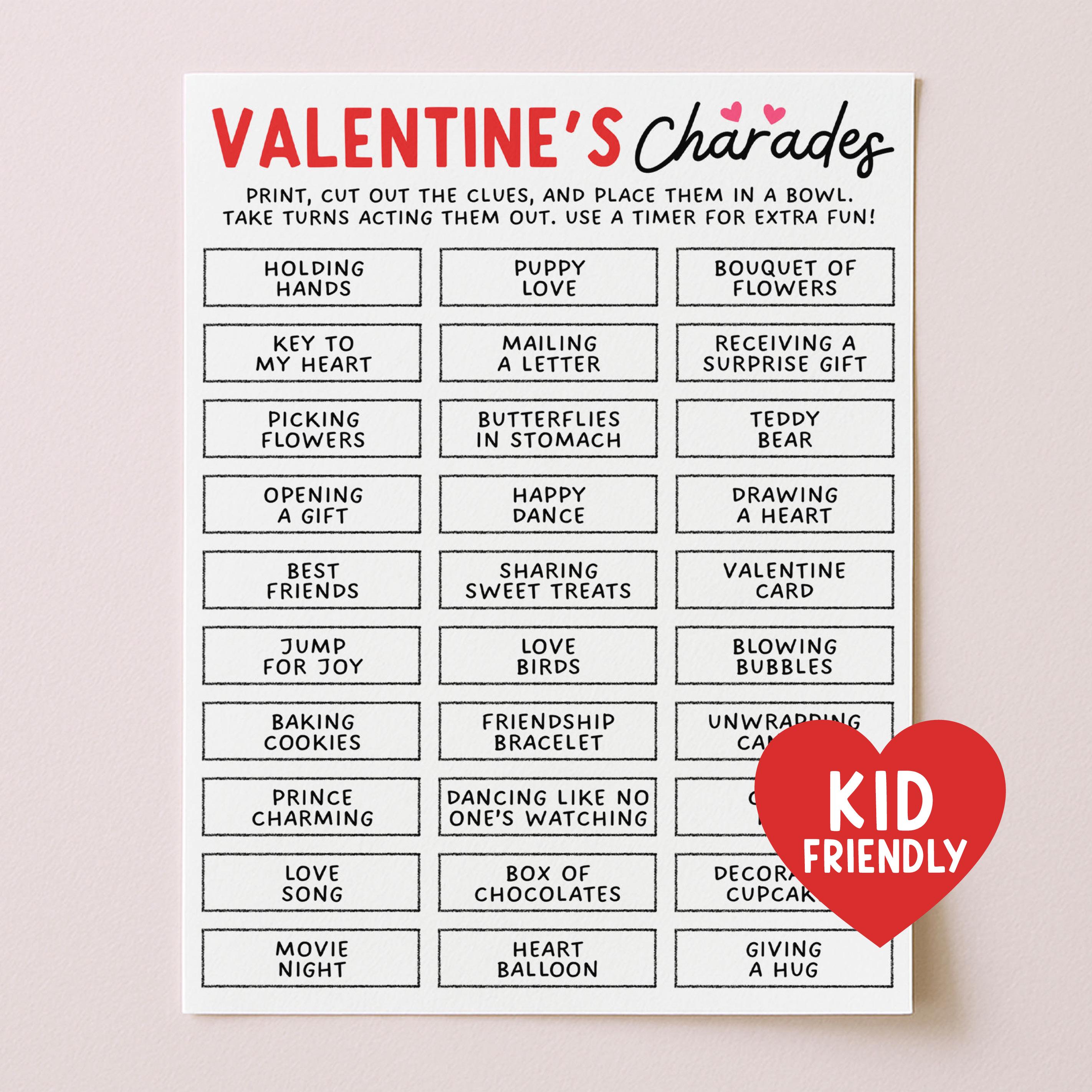 Valentines Charades Game, Classroom Galentines Day Games Printable for ...