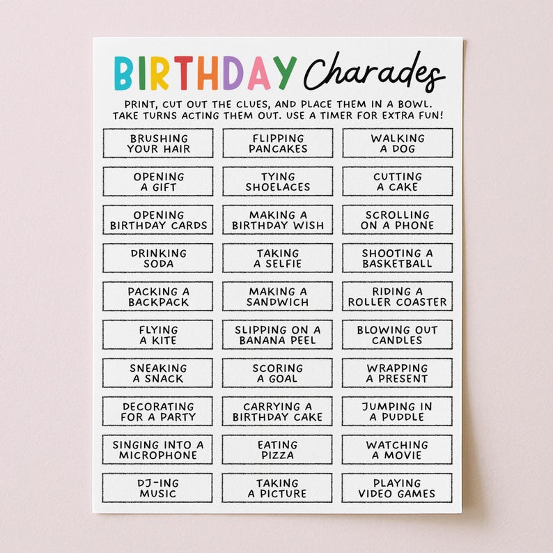 Birthday Charades Game, Teen Girl Sweet 16 Party Games Printable ...
