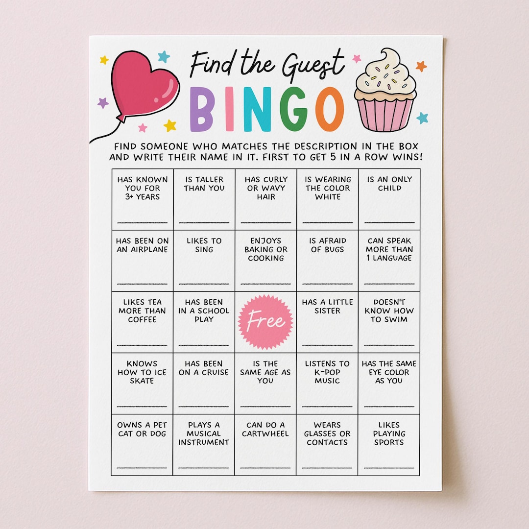 Find the Guest Bingo Teen Girl Birthday Game, Human Bingo Sweet 16 ...