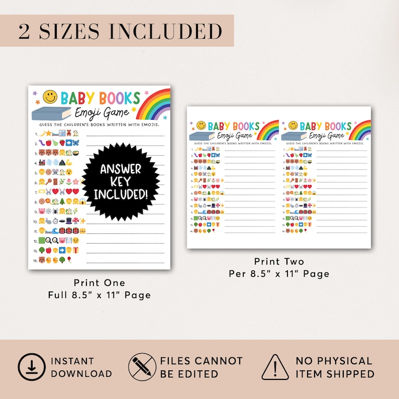 Children's Book Emoji Pictionary Game, Baby Shower Activity Printable ...