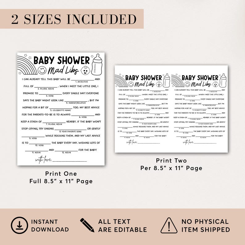 Baby Shower Mad Libs Game Template, Funny Advice for New Parents ...