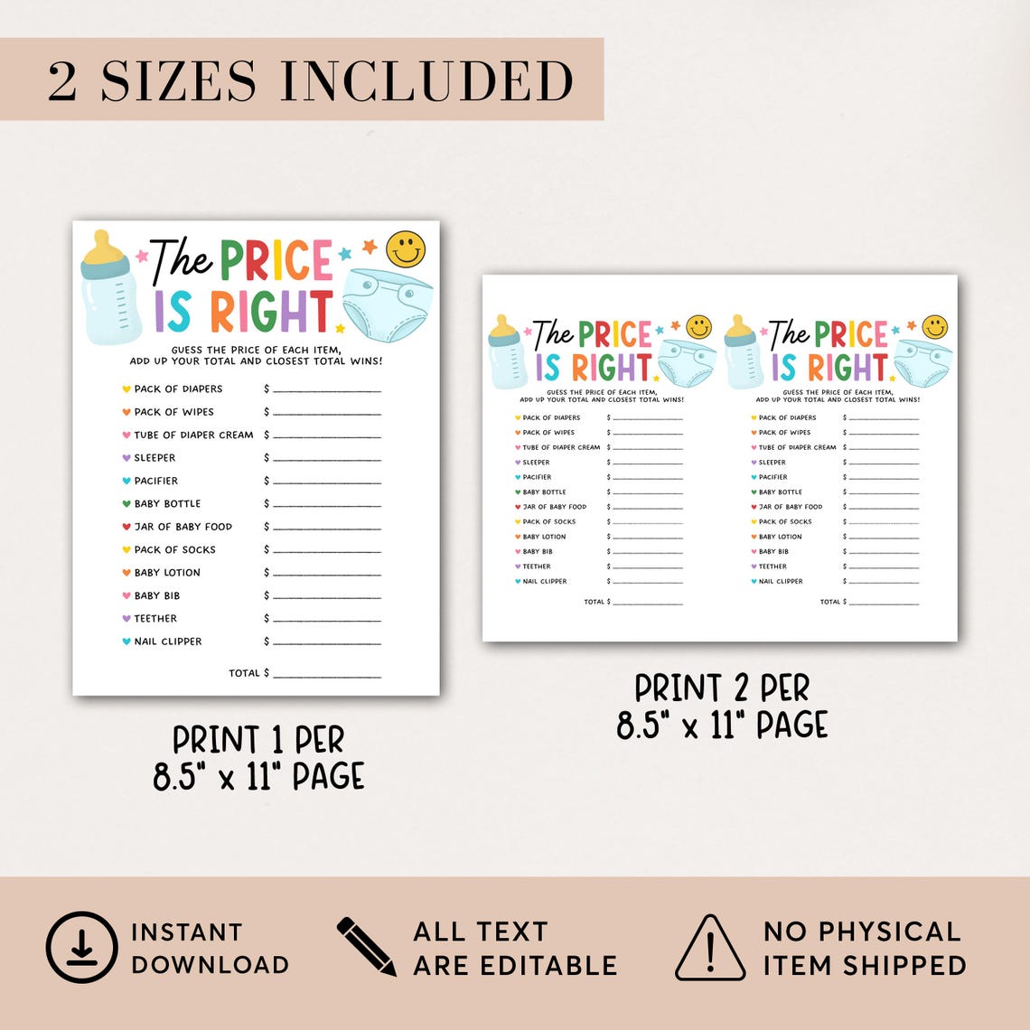 The Price is Right Baby Shower Game Template, Price Guessing Game, Baby ...