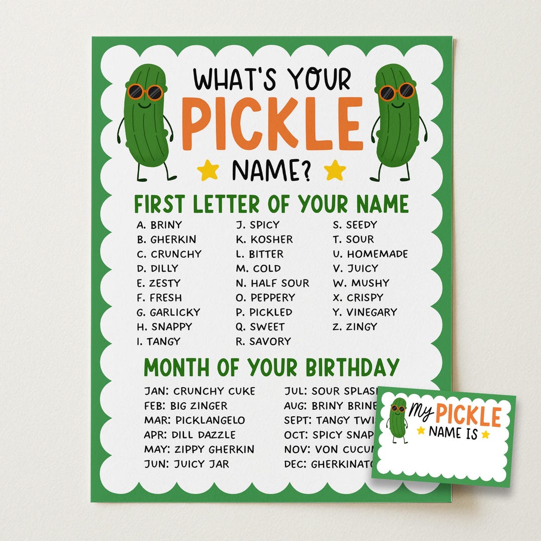 What's Your Pickle Name Game With Name Tags, Pickle Party Icebreaker ...