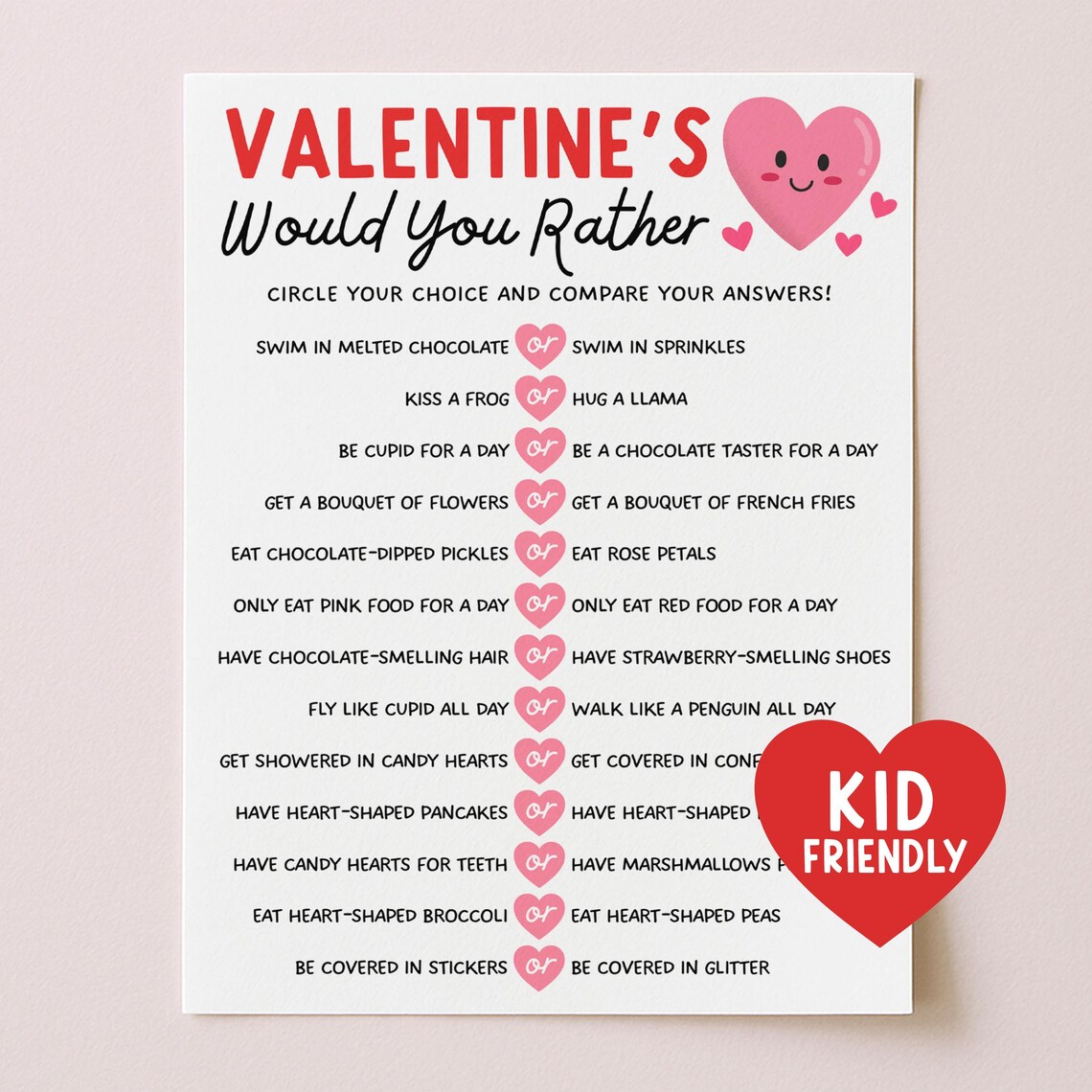 Valentine Would You Rather Game for Kids, This or That Classroom Funny ...
