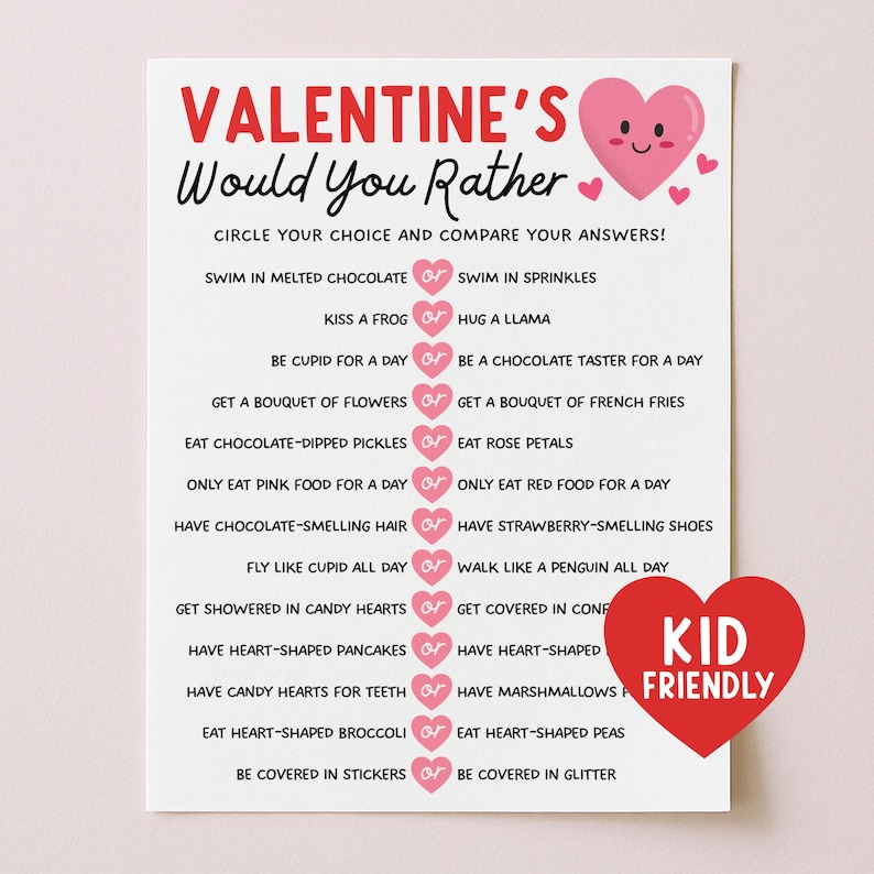 Valentine Would You Rather Game for Kids, This or That Classroom Funny ...
