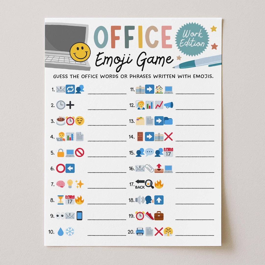 Work Emoji Game, Emoji Pictionary Team Building Printable, Office Party ...