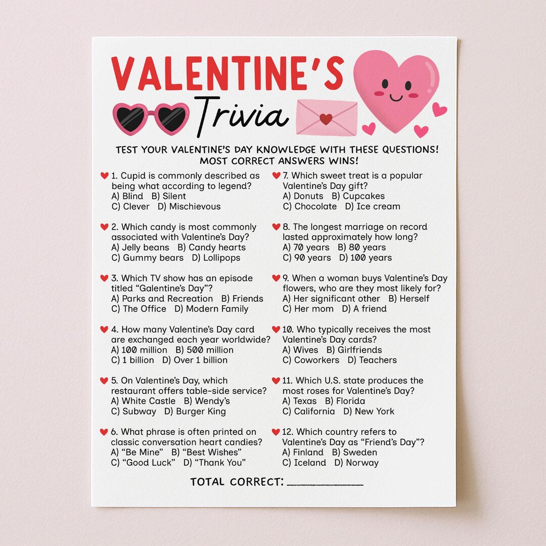 Valentine Trivia Game Printable, Galentines Day Party Games, Valentines ...