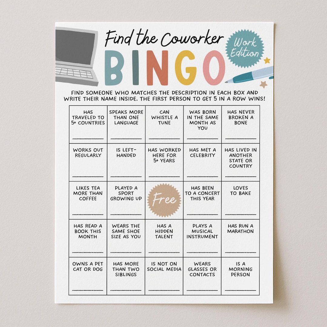 Coworker Bingo Office Game, Meeting Bingo Team Building Games Printable ...