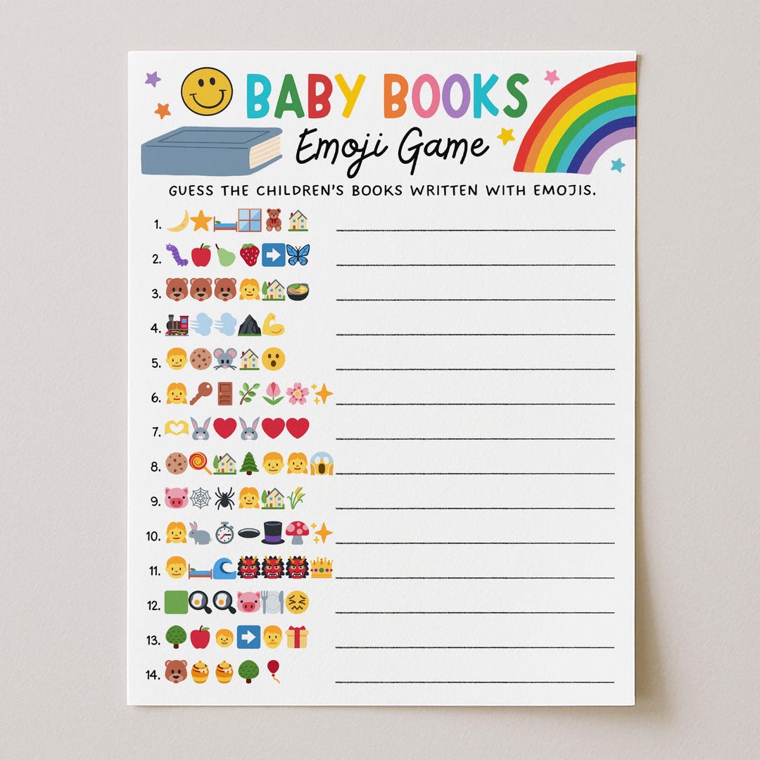 Children's Book Emoji Pictionary Game, Baby Shower Activity Printable ...