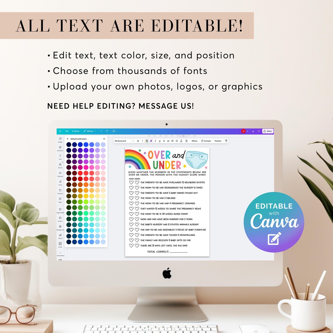 Over and Under Baby Shower Game Template, Baby Trivia Quiz Printable ...
