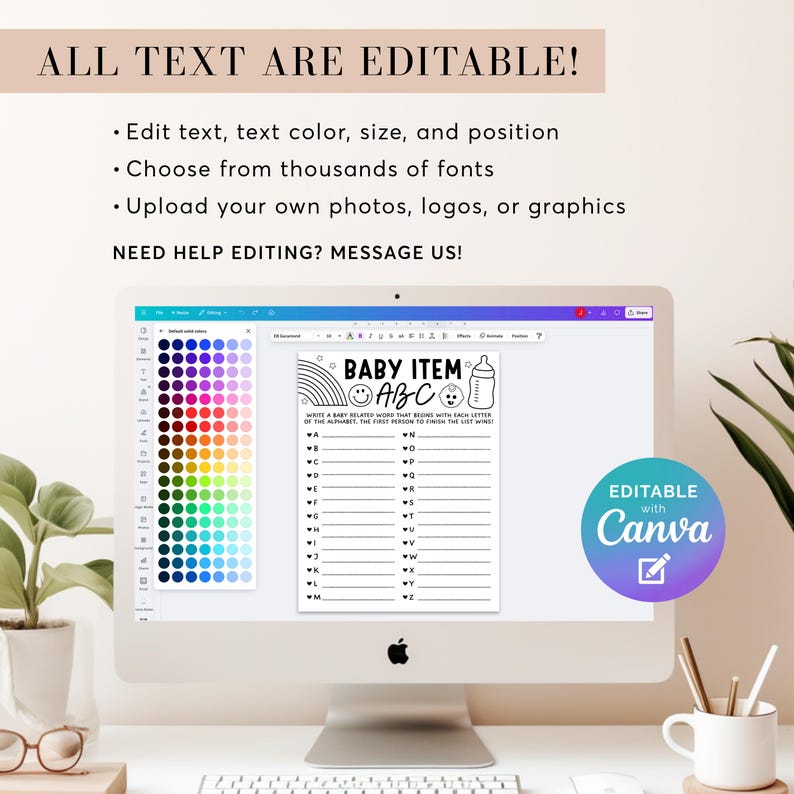 Baby Item ABC Game, Baby Shower A-Z Game Template, Alphabet Baby Item ...