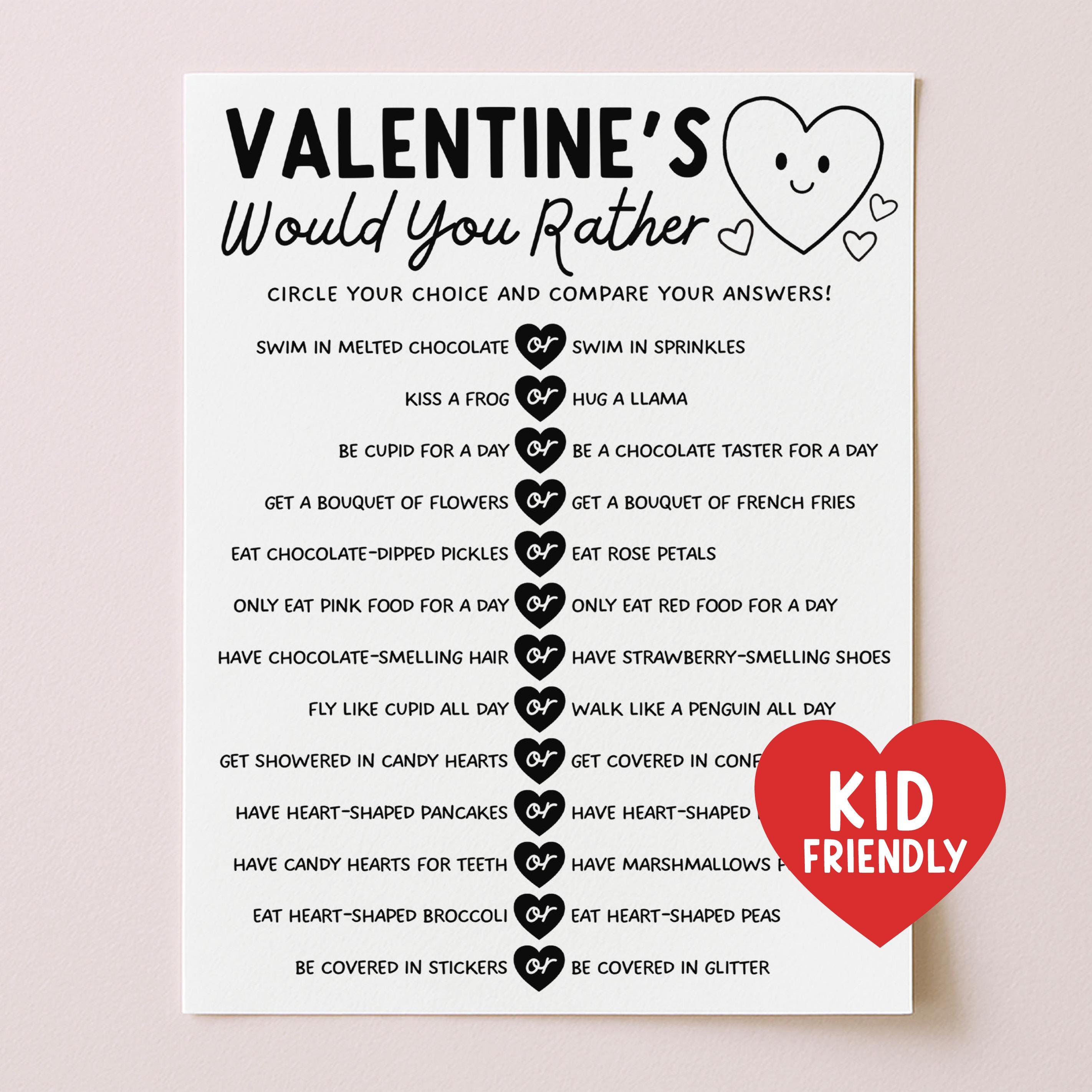 Valentine Would You Rather Game for Kids, This or That Classroom Funny ...