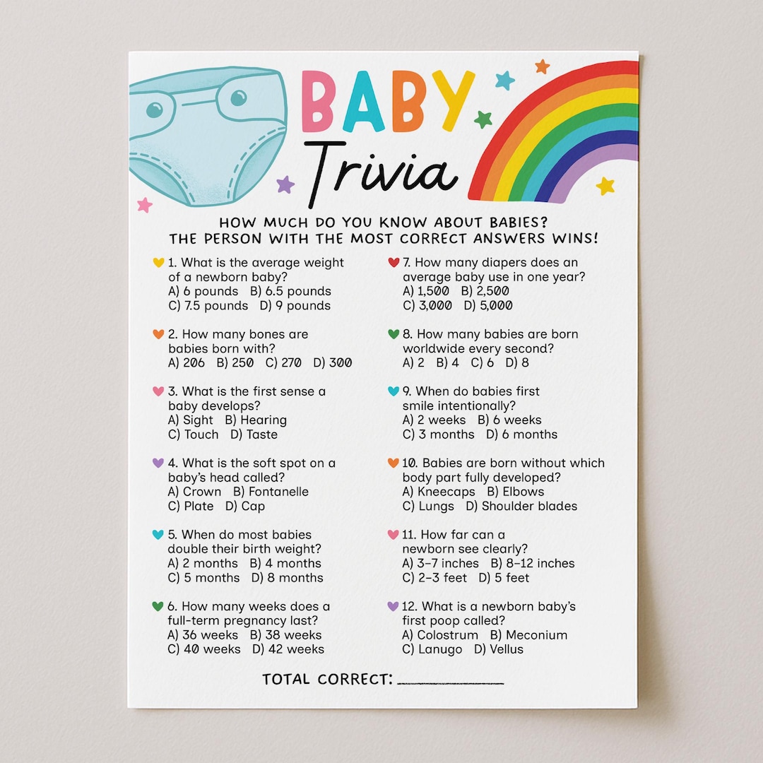 Baby Shower Trivia Game, Fun Baby Trivia Game Quiz Printable, Baby ...