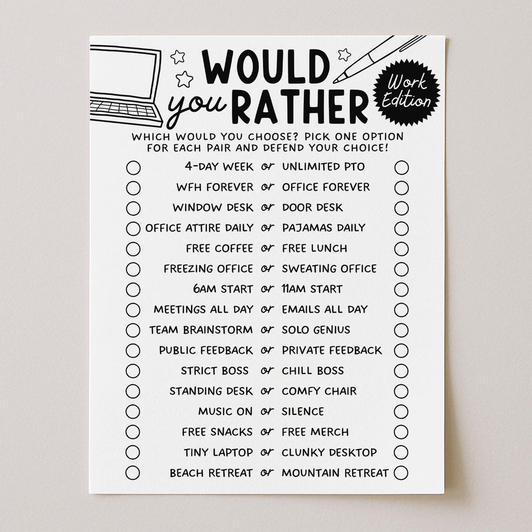 Office Would You Rather Icebreaker Game, This or That Team Building ...