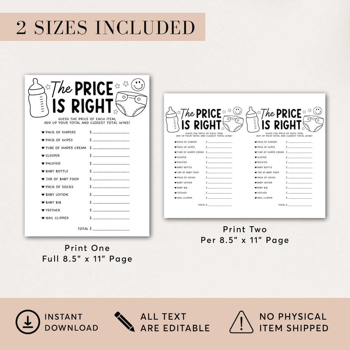The Price is Right Baby Shower Game Template, Price Guessing Game, Baby ...