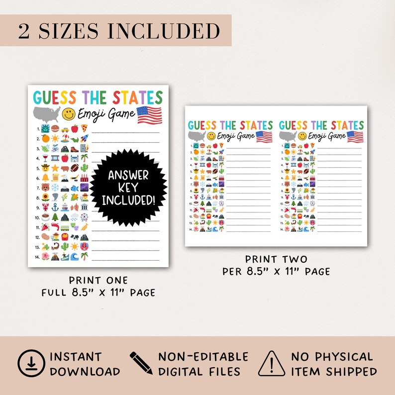 Guess the USA States Emoji Game, Guess the Emoji Party Game Quiz Fun ...