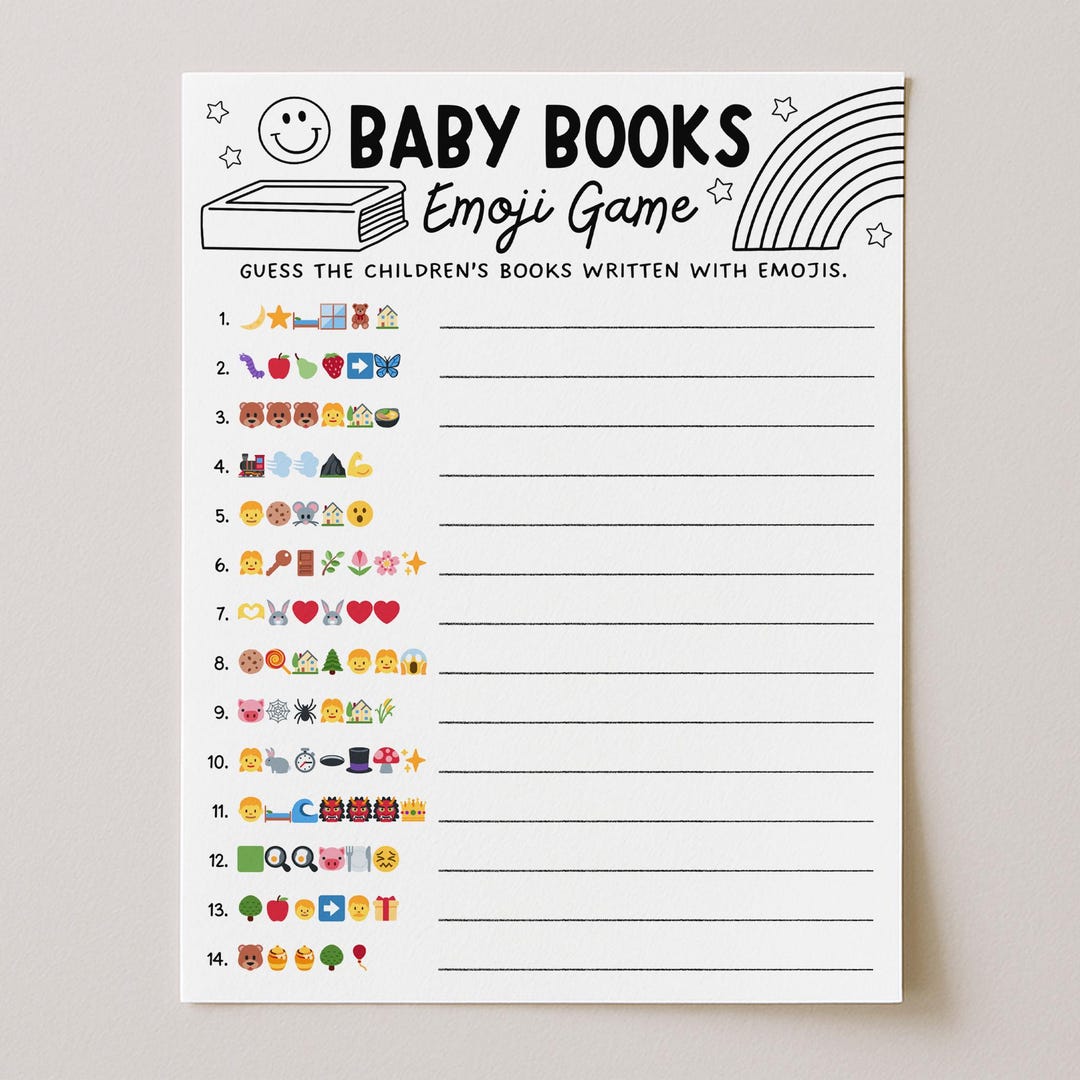 Children's Book Emoji Game Baby Shower Printable, Emoji Pictionary Baby ...