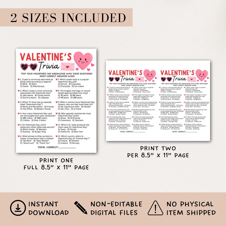 Valentine Trivia Game Printable, Galentines Day Party Games, Valentines ...