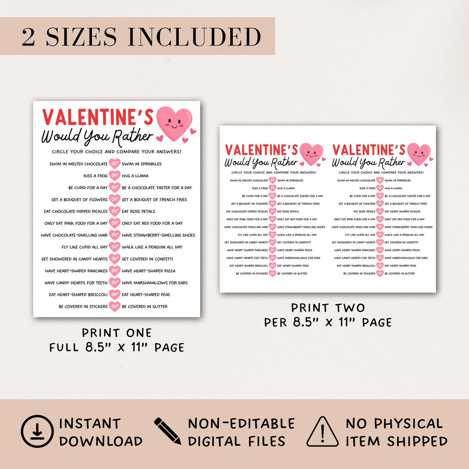 Valentine Would You Rather Game for Kids, This or That Classroom Funny ...