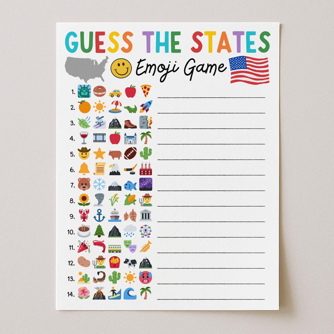 Guess the USA States Emoji Game, Guess the Emoji Party Game Quiz Fun ...