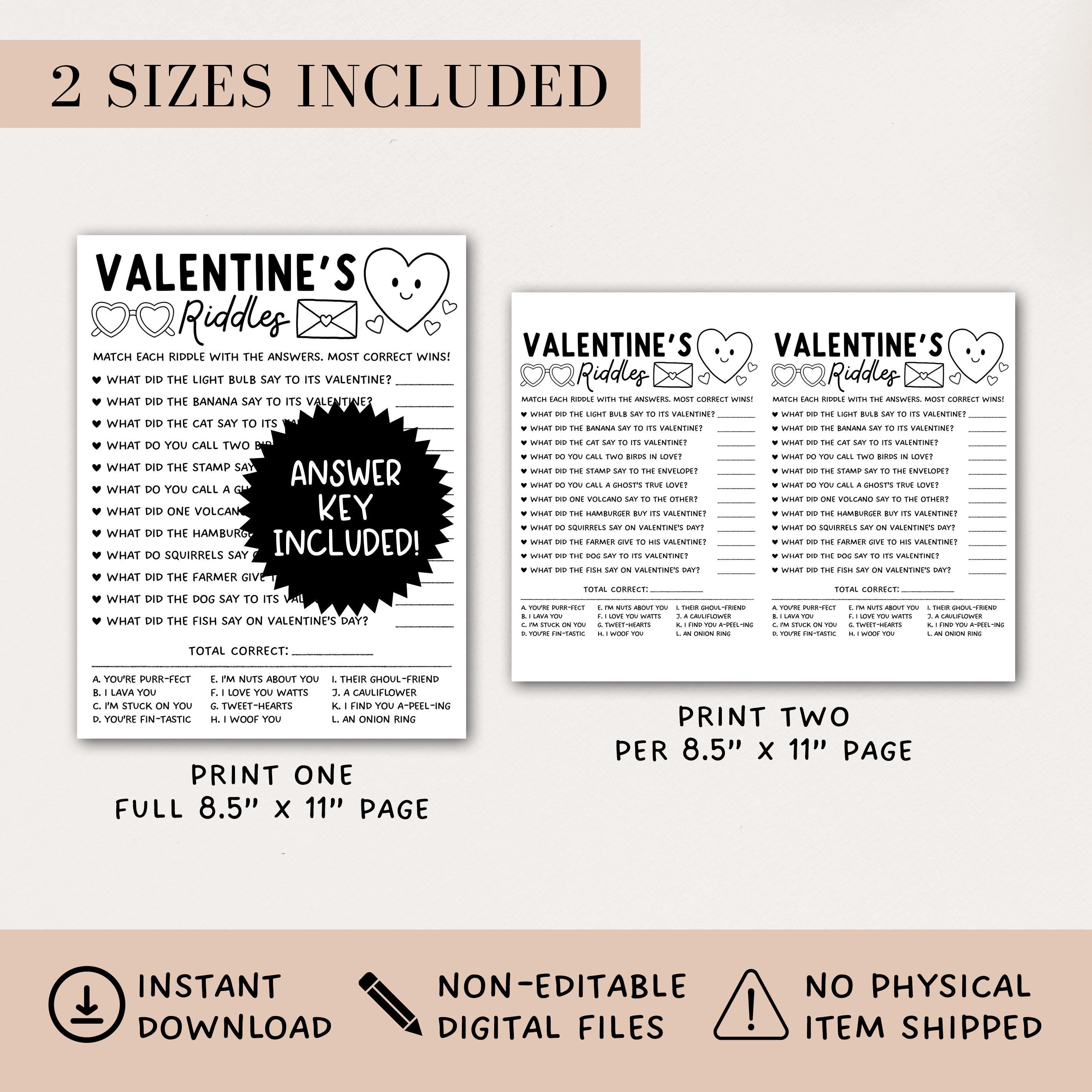 Valentine's Riddle Game for Kids and Adults, Funny Galentines Day ...