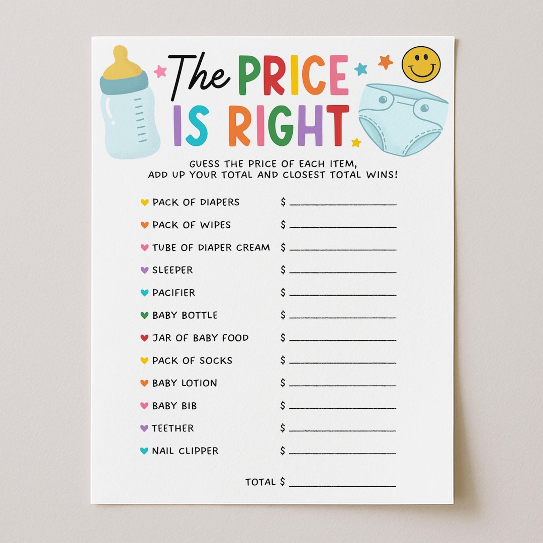 The Price is Right Baby Shower Game Template, Price Guessing Game, Baby ...