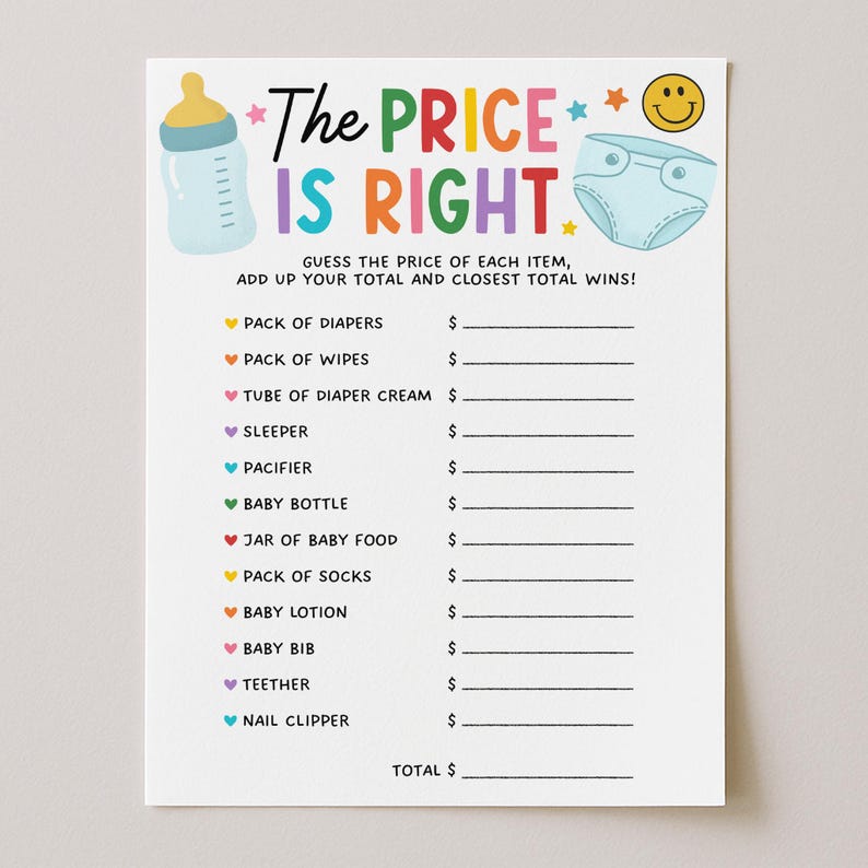 The Price is Right Baby Shower Game Template, Price Guessing Game, Baby ...