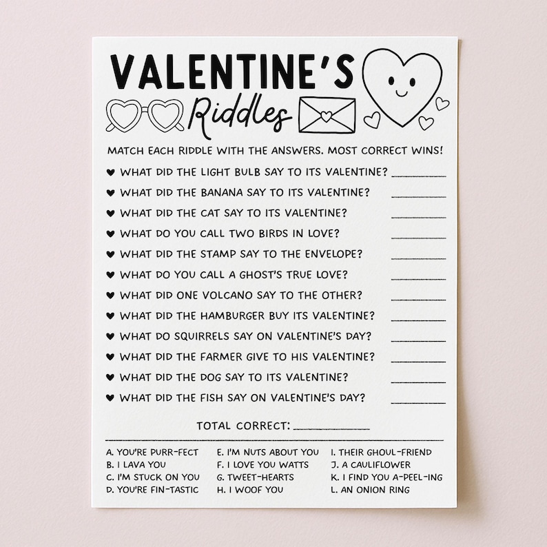 Valentine's Riddle Game for Kids and Adults, Funny Galentines Day ...