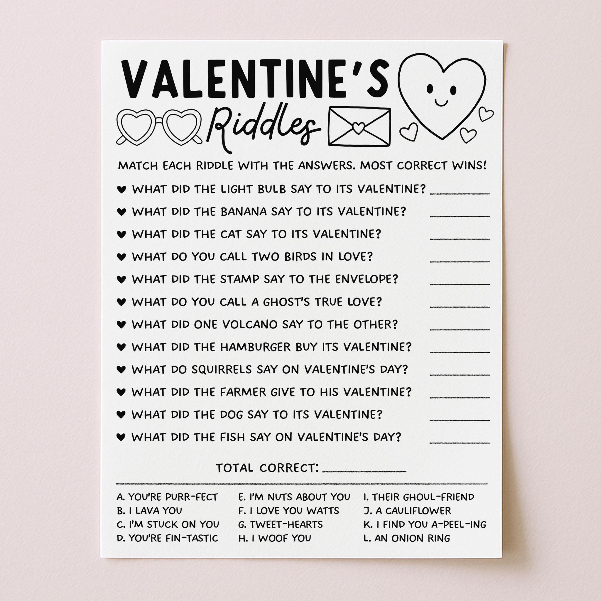 Valentine's Riddle Game for Kids and Adults, Funny Galentines Day ...