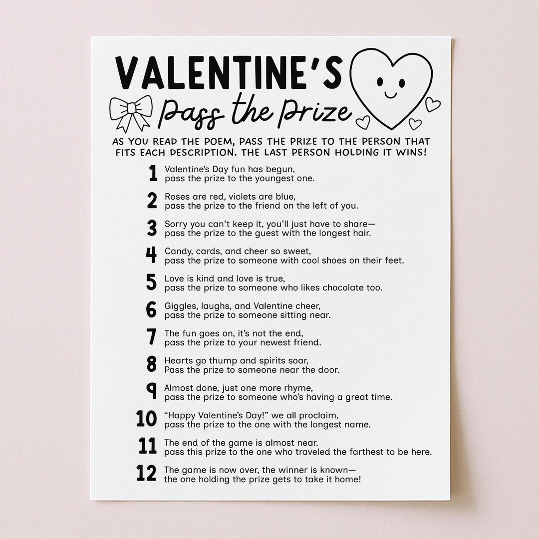 Valentine Pass the Prize Game, Galentines Day Gift Exchange Printable ...