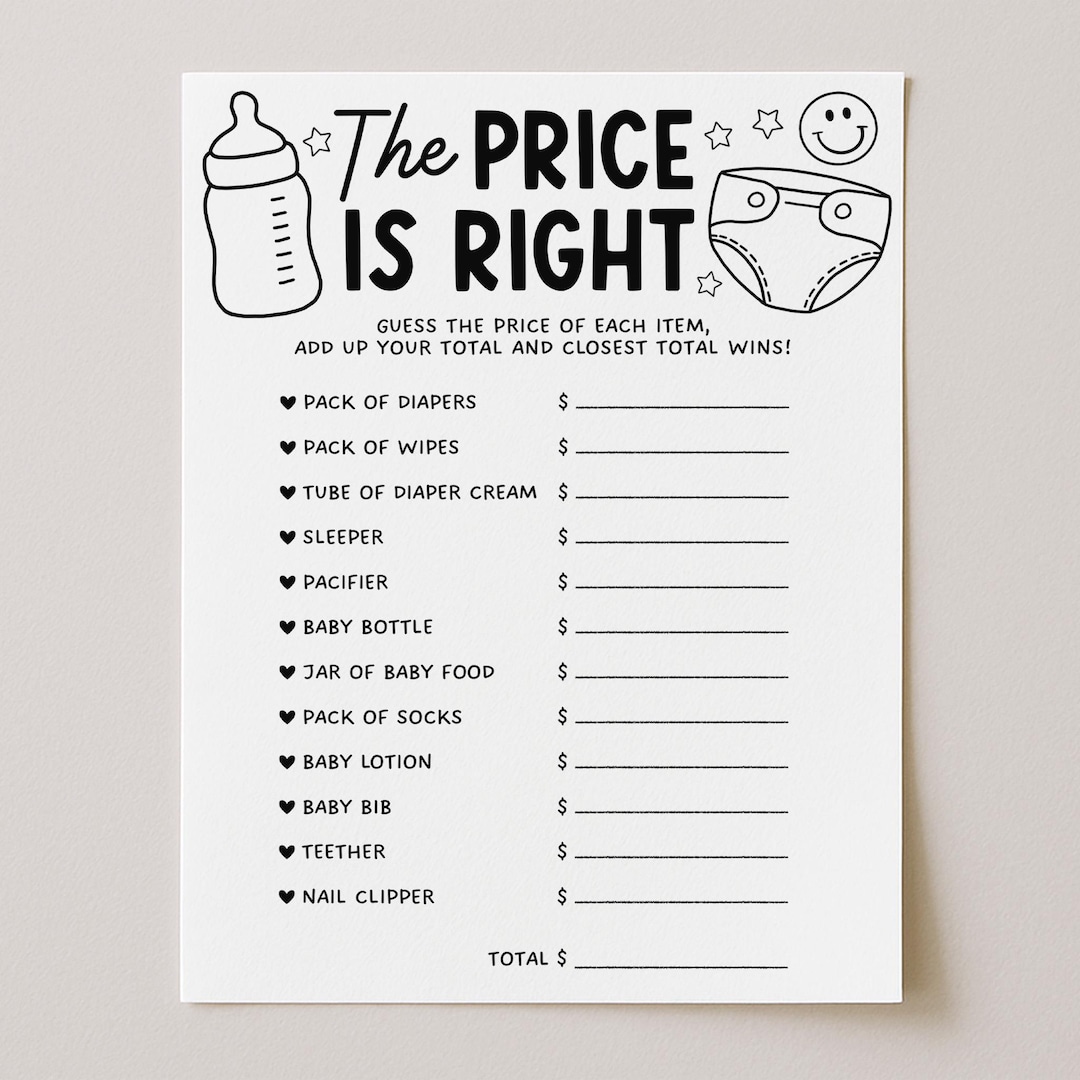 The Price is Right Baby Shower Game Template, Price Guessing Game, Baby ...