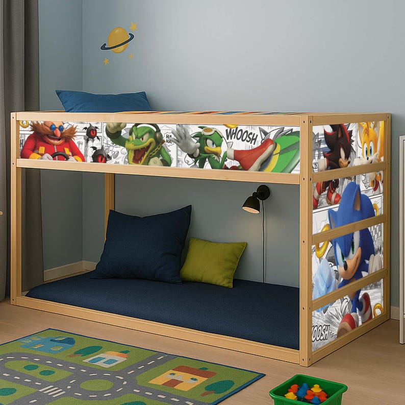 Ikea Kura Bed Super Sonic Wall Decal Blue Monster Wall Sticker Sonic ...