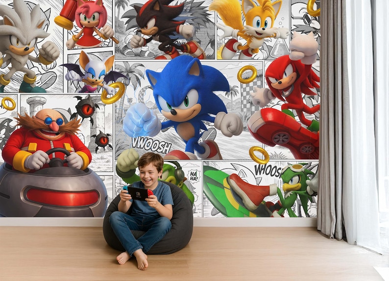 Removeable Super Sonic Wallpaper Hedgehog Wall Sticker Sonic Game Wall ...