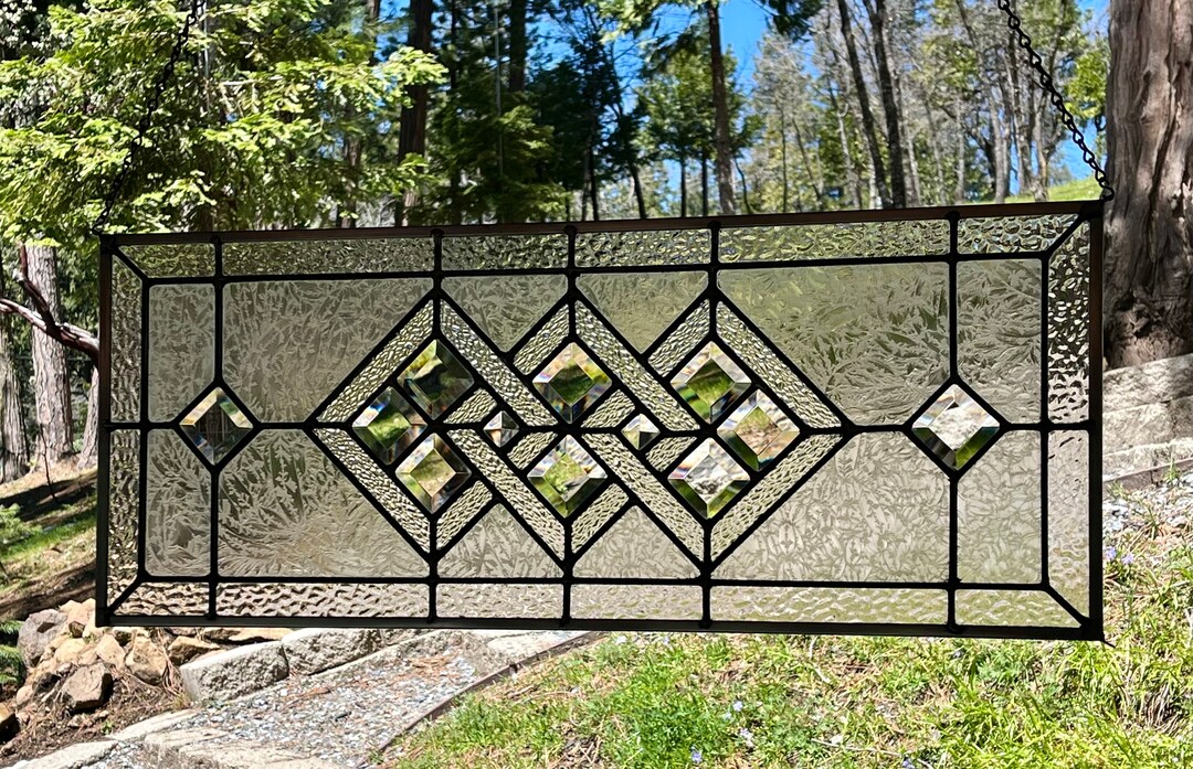 Interlocking Diamonds Stained Glass Window Panel: Beveled Accents-free ...