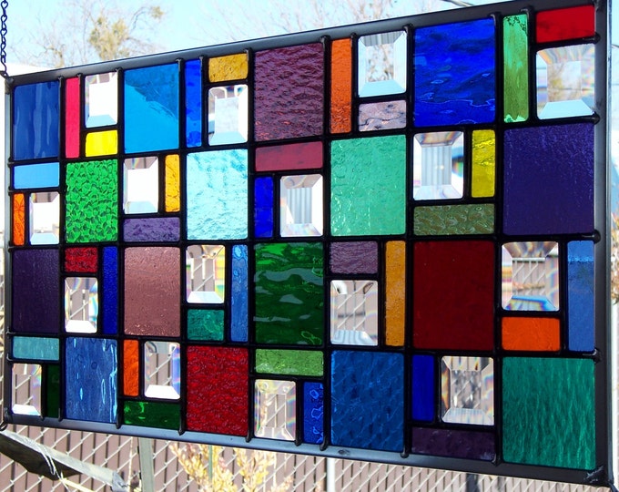 Multi Color Stained Glass Window With Bevels - Etsy