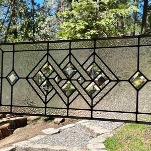 Interlocking Diamonds Stained Glass Window Panel: Beveled Accents-free ...