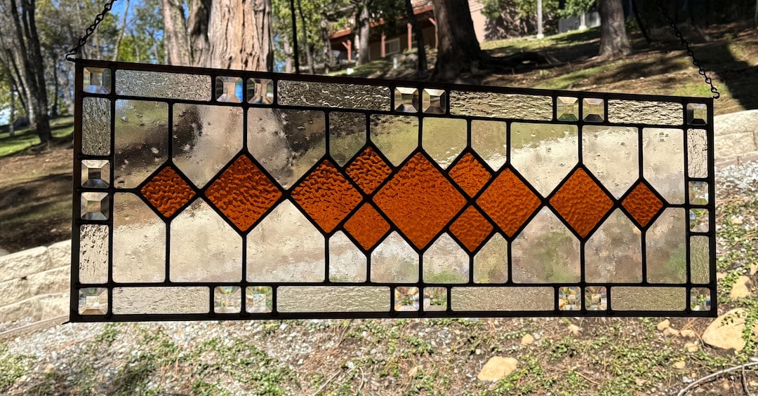 Amber Diamonds Stained Glass Window- Horizontal or Vertical Display ...