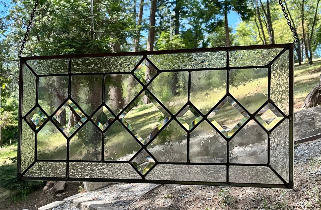 Clear With Diamonds Stained Glass Window Horizontal or Vertical Display ...