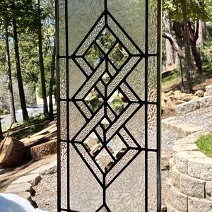 Interlocking Diamonds Stained Glass Window Panel: Beveled Accents-free ...