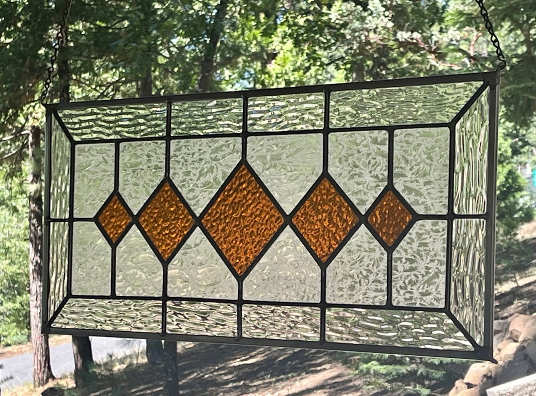 Amber Diamonds Stained Glass Window Horizontal or Vertical Display-free ...