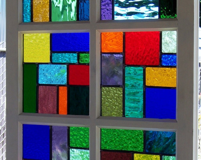 Large Multi Color Stained Glass Reclaimed Wood Window - Etsy