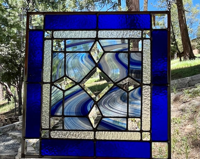 Cobalt Blue All Clear Beveled Diamond Stained Glass Window Free ...