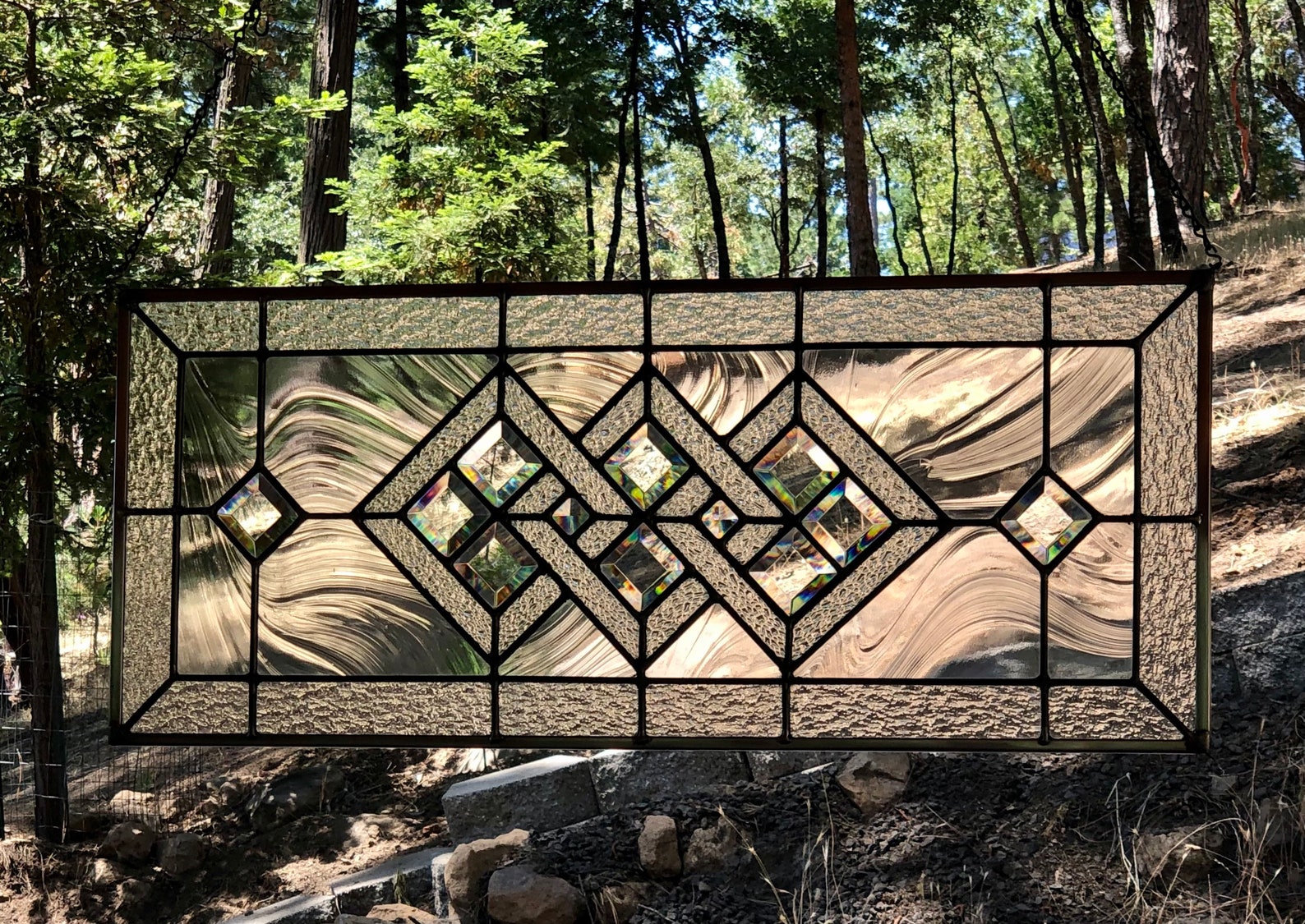 Interlocking Diamonds Stained Glass Window-Horizontal or | Etsy