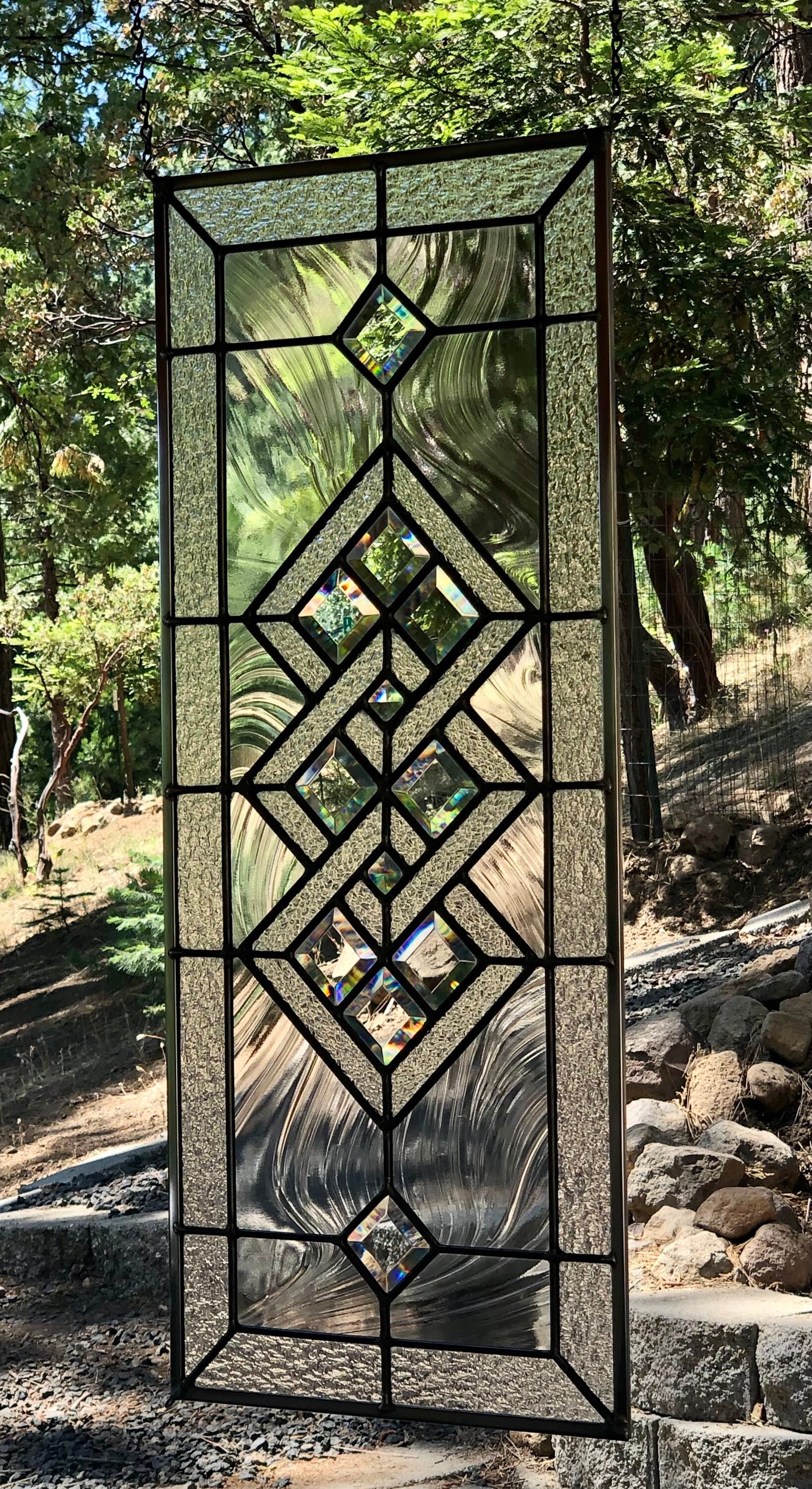 Interlocking Diamonds Stained Glass Window-Horizontal or | Etsy