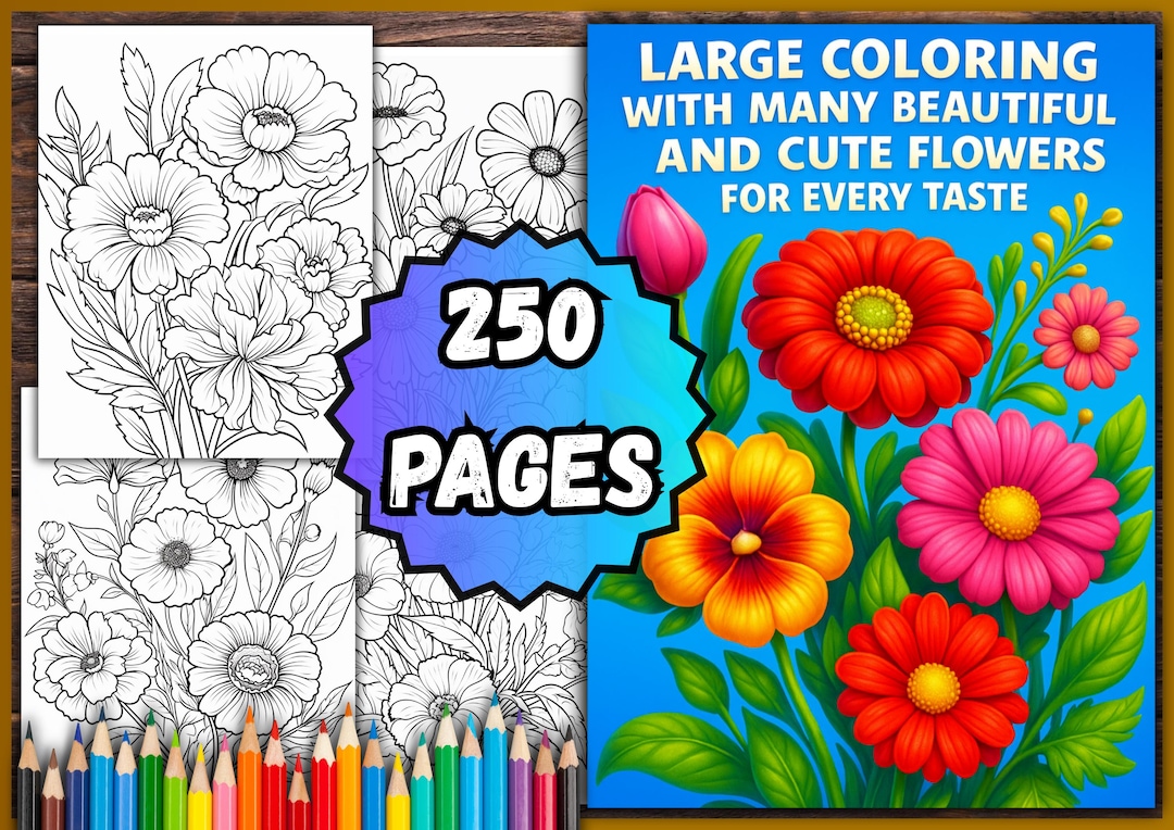 Floral Coloring Book – 250 Cute Flower Designs (PDF Pages) - Etsy