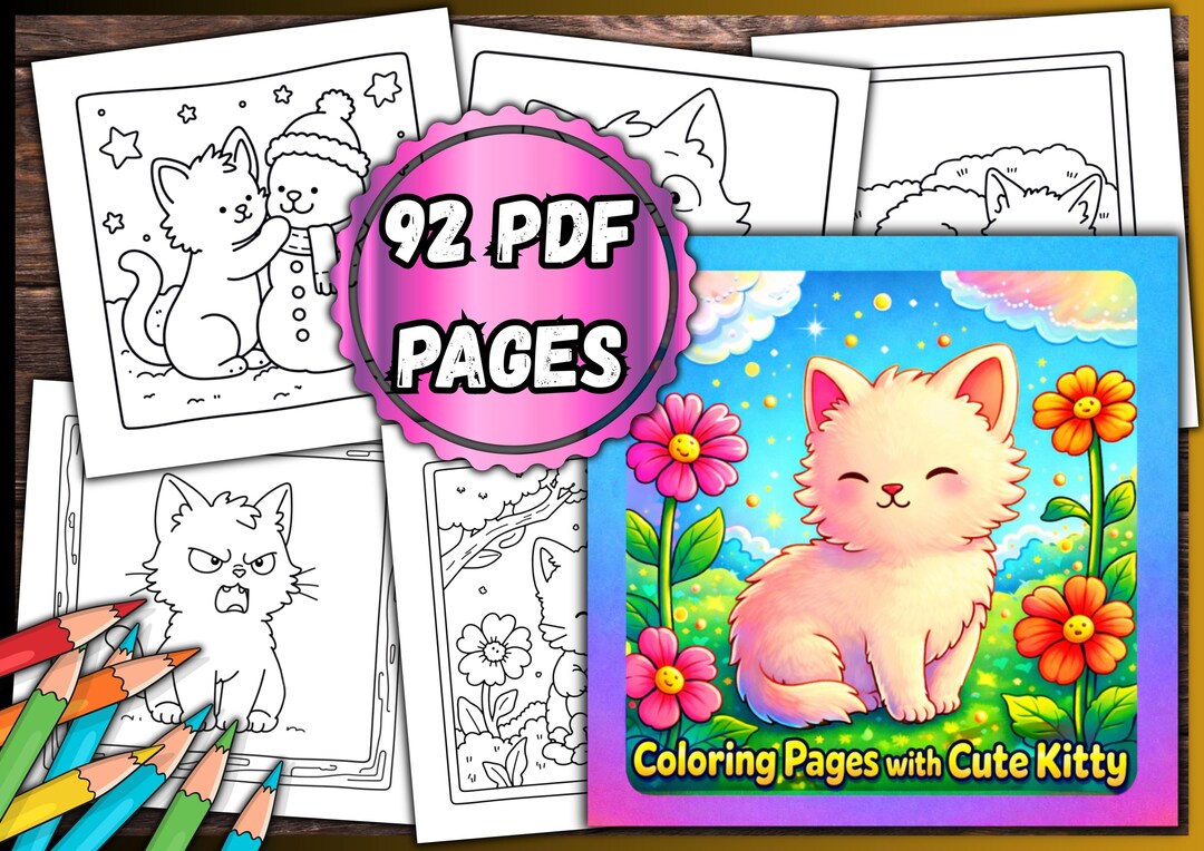 Kitten Coloring Book – 92 Printable Pages (PDF Download - Etsy