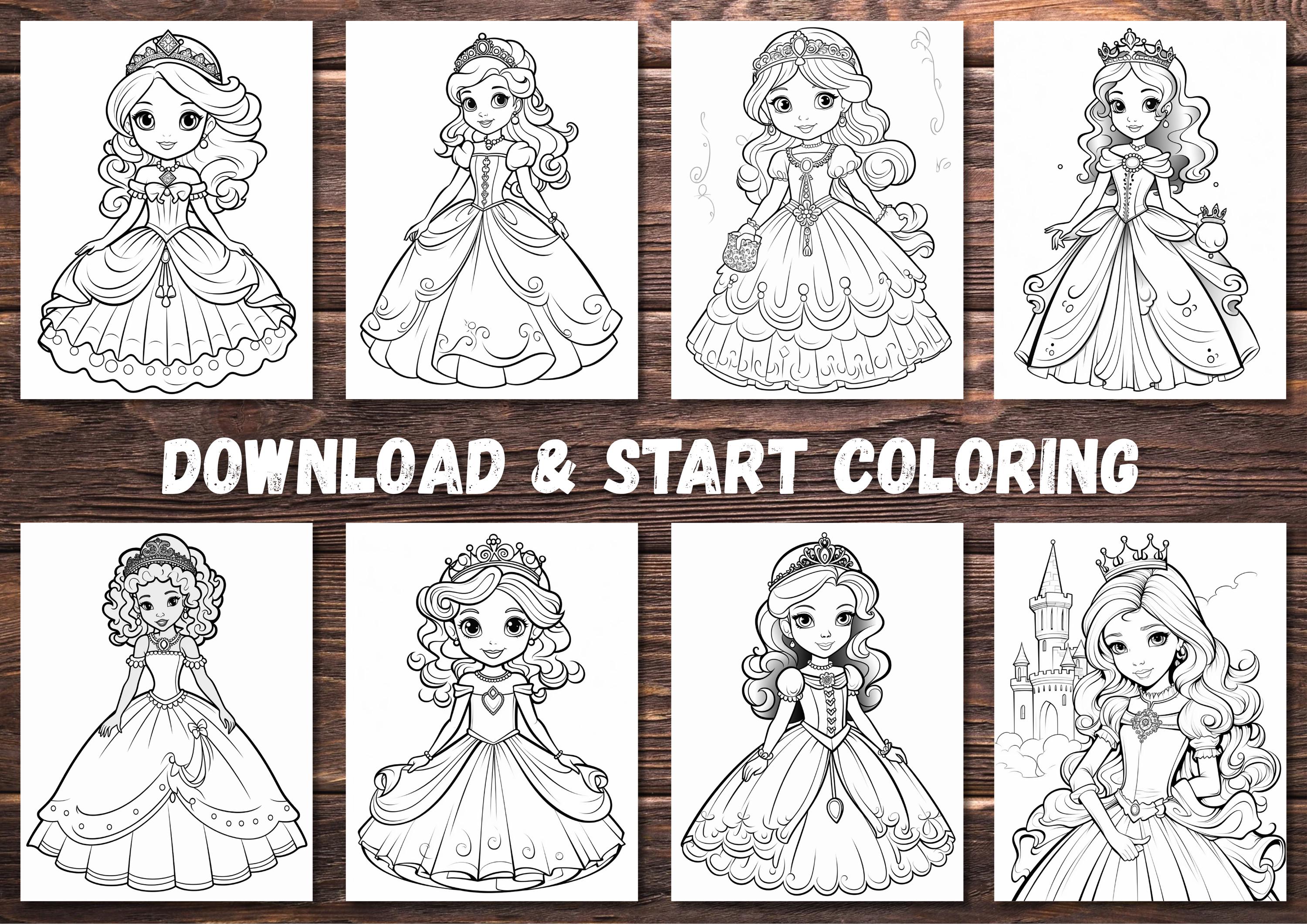 Cute Princess Coloring Book, 70 Printable Pages (PDF) - Etsy