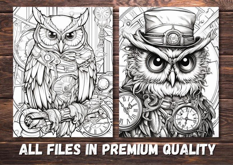 Steampunk Owls Coloring Pages – 200 PDF Pages - Etsy